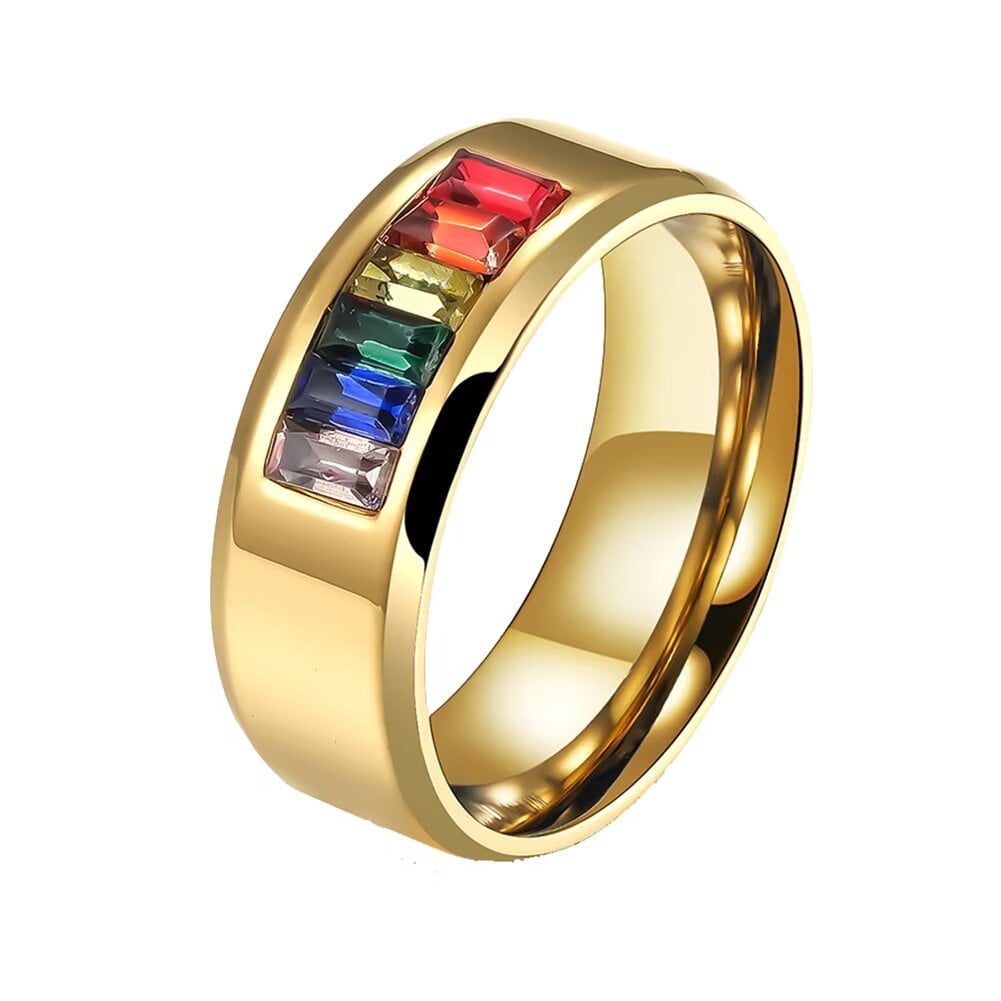 PAURO Men Stainless Steel Ring LGBT Pride Rainbow Statement Rings LGBTQ ...