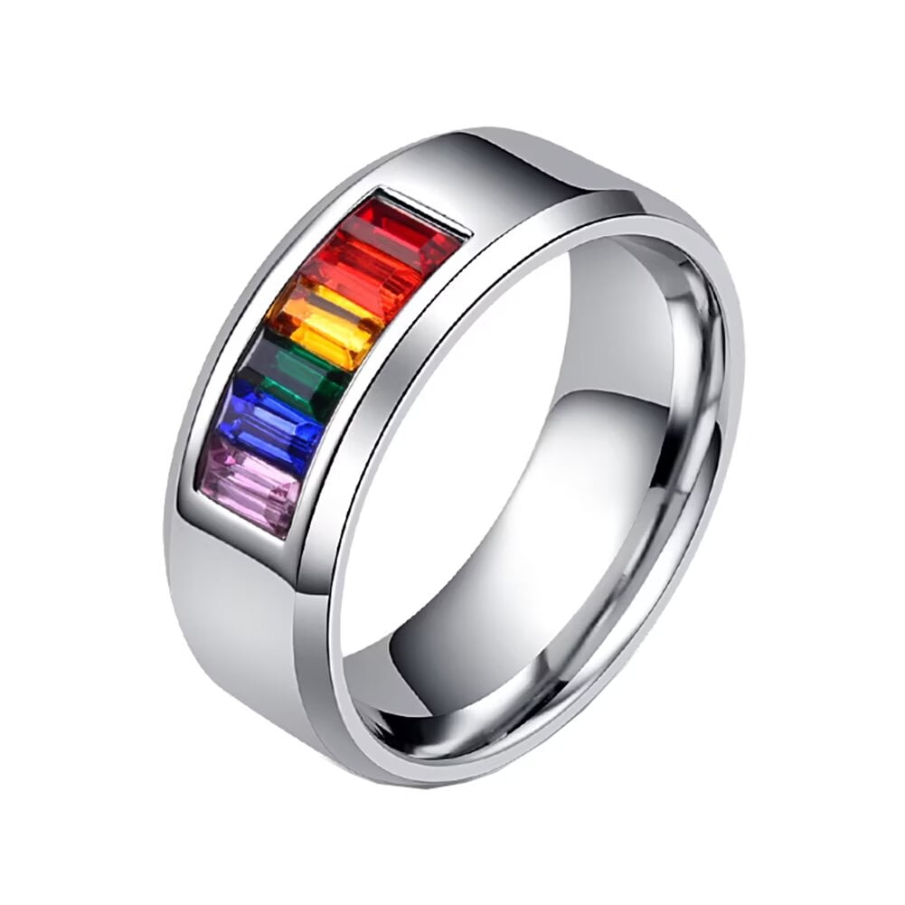 PAURO Men Stainless Steel Ring LGBT Pride Rainbow Statement Rings LGBTQ ...