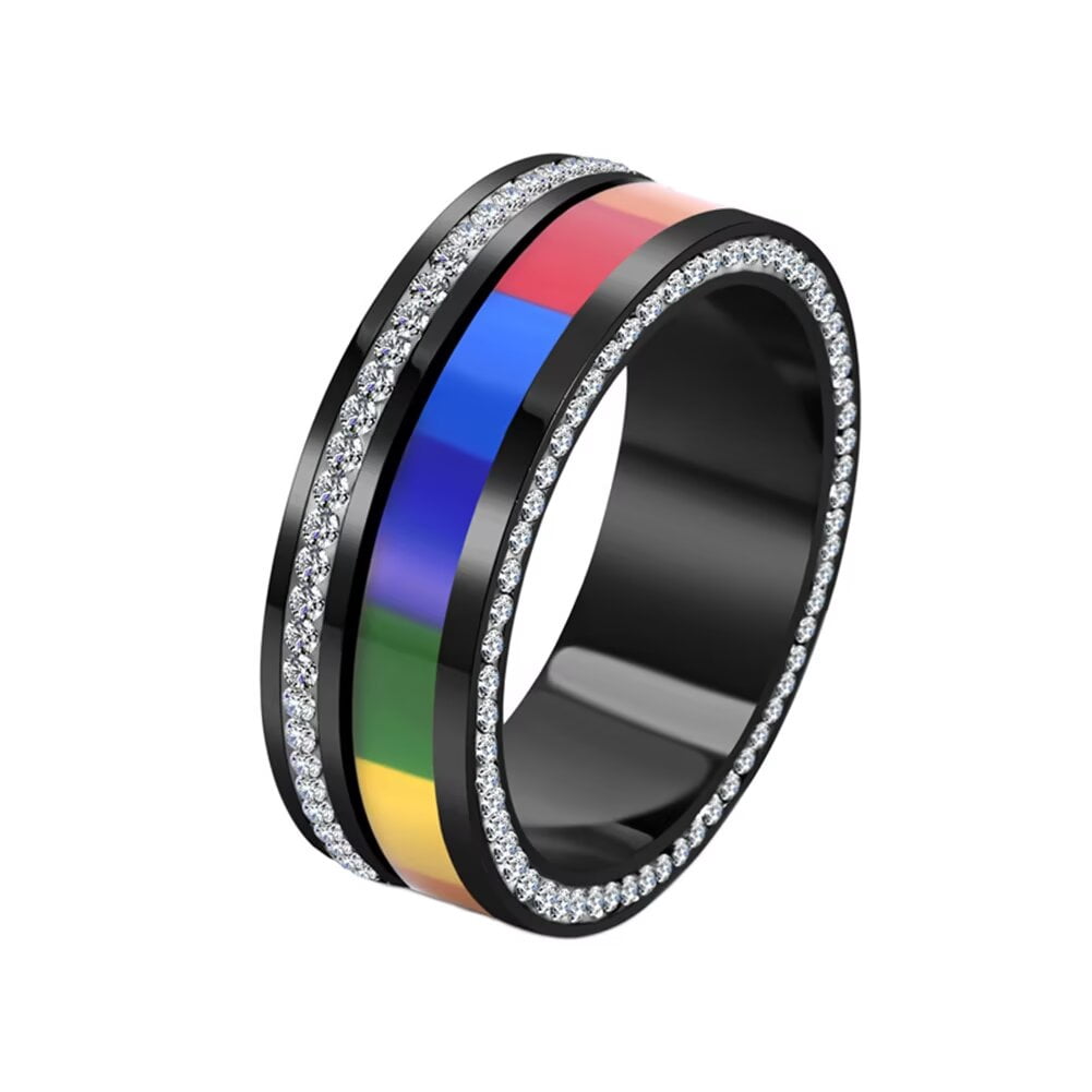 PAURO Men Women's Stainless Steel LGBT Pride Flag Rainbow Ring with ...