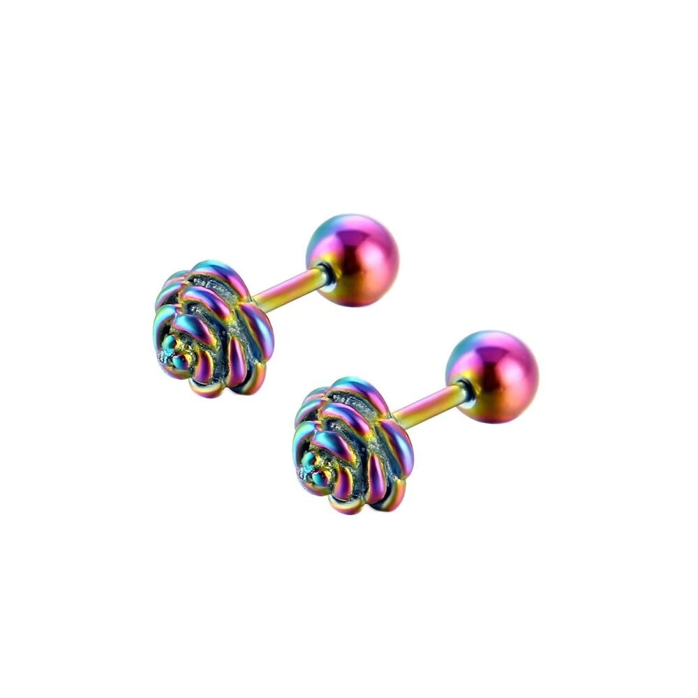 PAURO Men Women's Stainless Steel Vintage Rose Flower Earrings Party ...