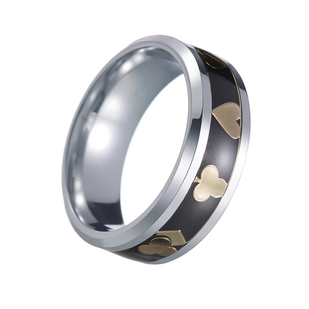 PAURO Men's Poker Aces Ring 8mm Stainless Steel Rings Playing Card ...