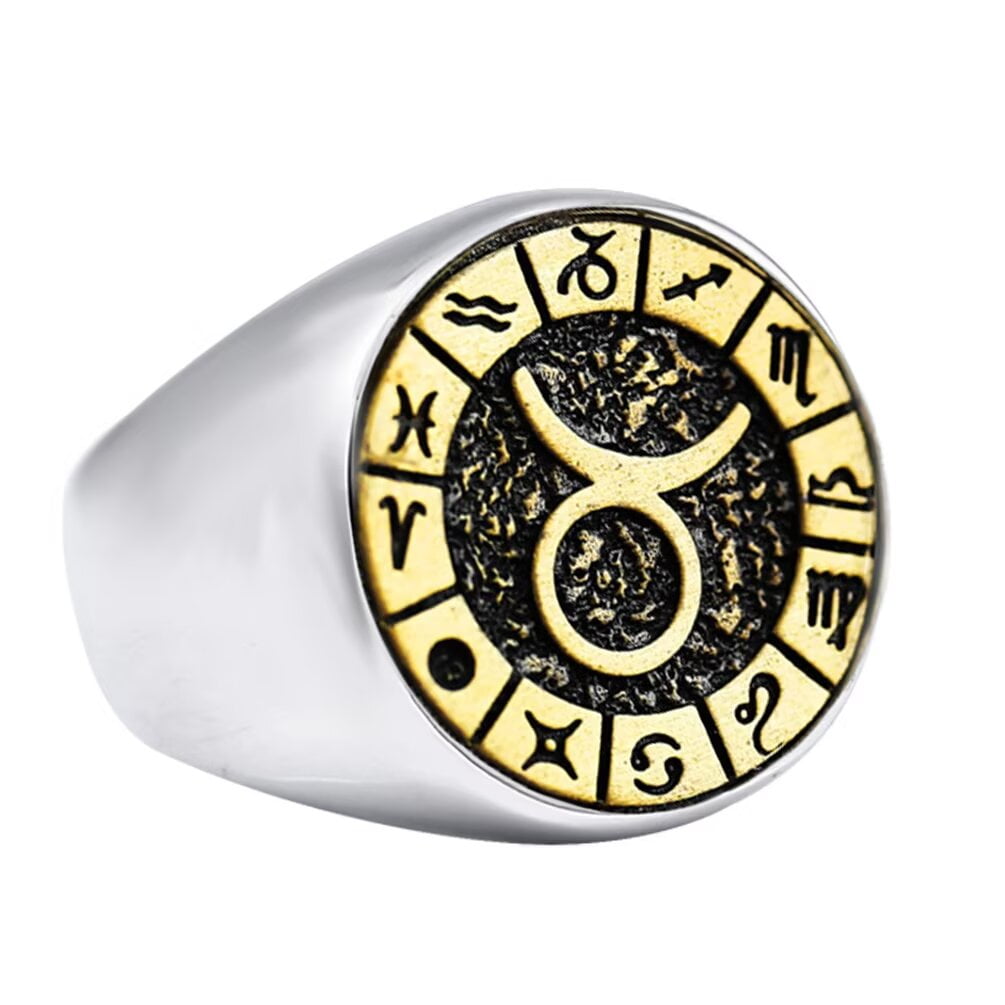 PAURO Men's Stainless Steel 12 Constellations Ring Zodiac Sign ...