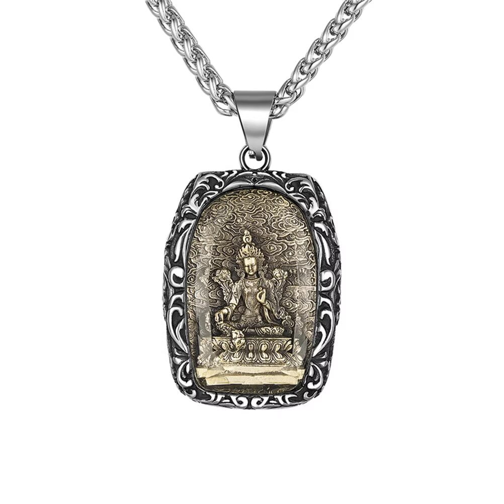 PAURO Men's Stainless Steel Buddha Pendant Necklace Buddhist Amulet ...
