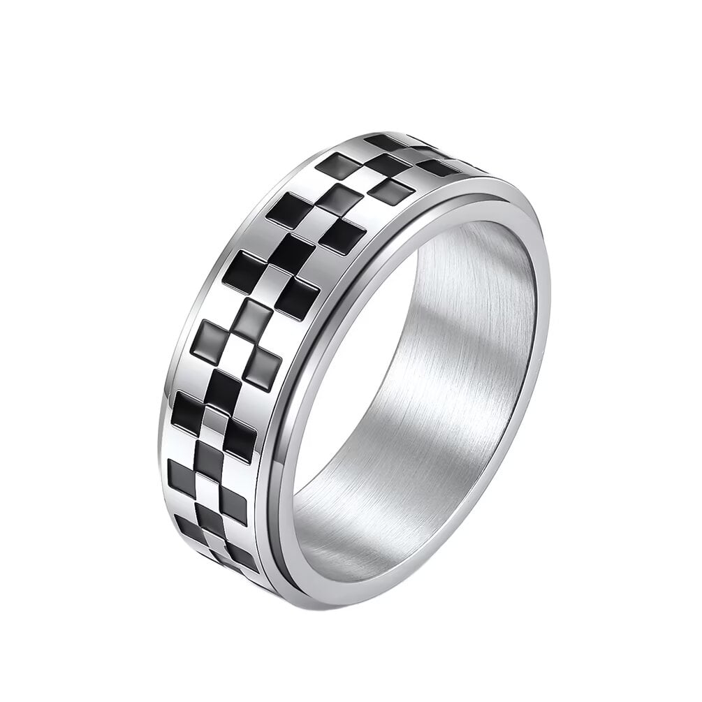 PAURO Men's Stainless Steel Checker Flag Rotatable Ring Anxiety Free ...