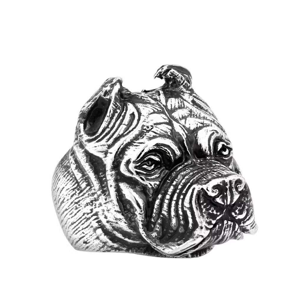 PAURO Men's Stainless Steel Dog Head Ring Bulldog Design Animal Jewelry ...