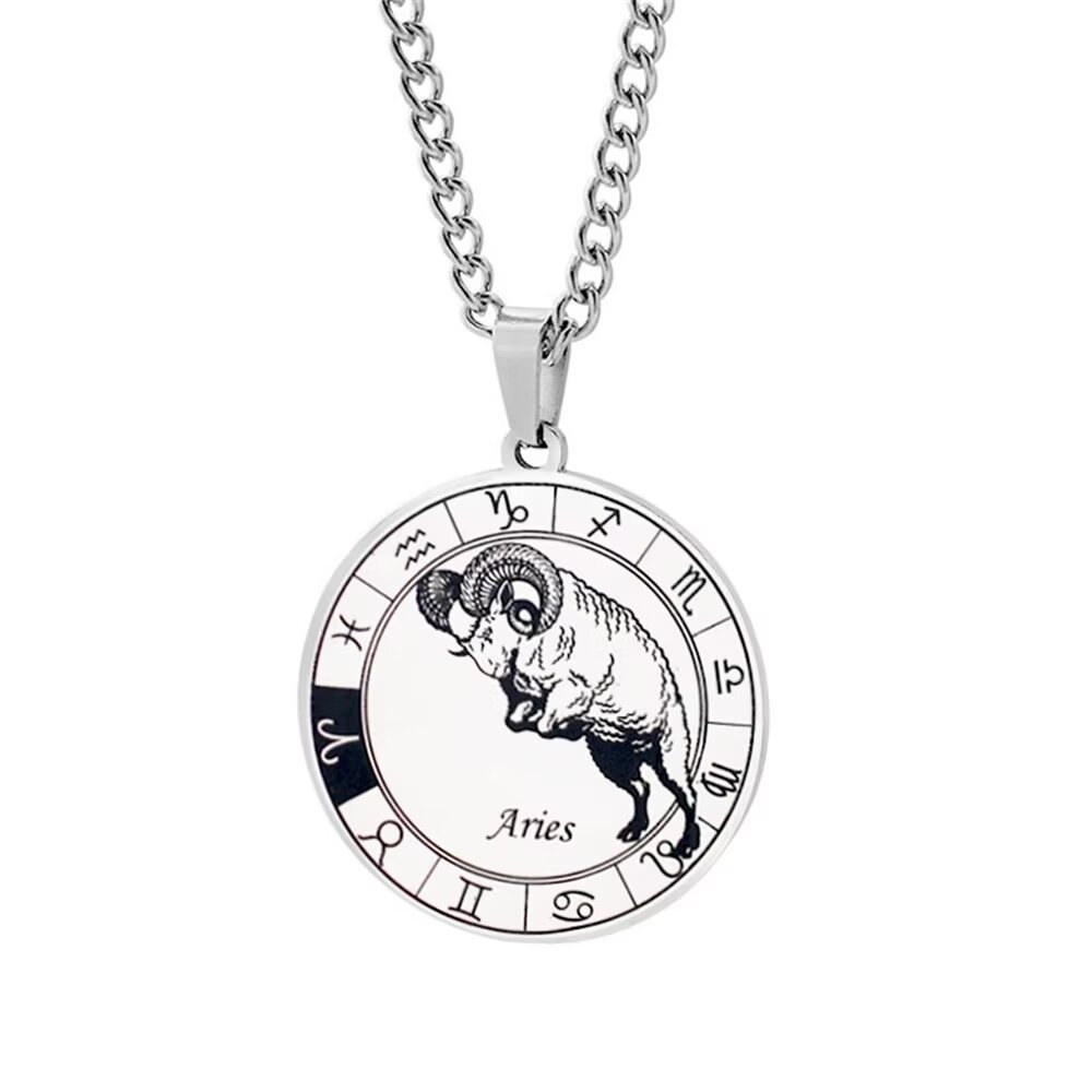 PAURO Men's Stainless Steel Engraved Round Coin Zodiac Sign ...