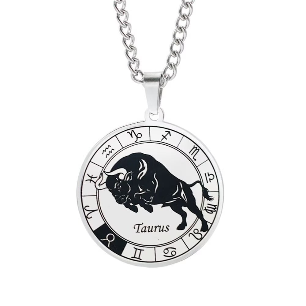 PAURO Men's Stainless Steel Engraved Round Coin Zodiac Sign ...