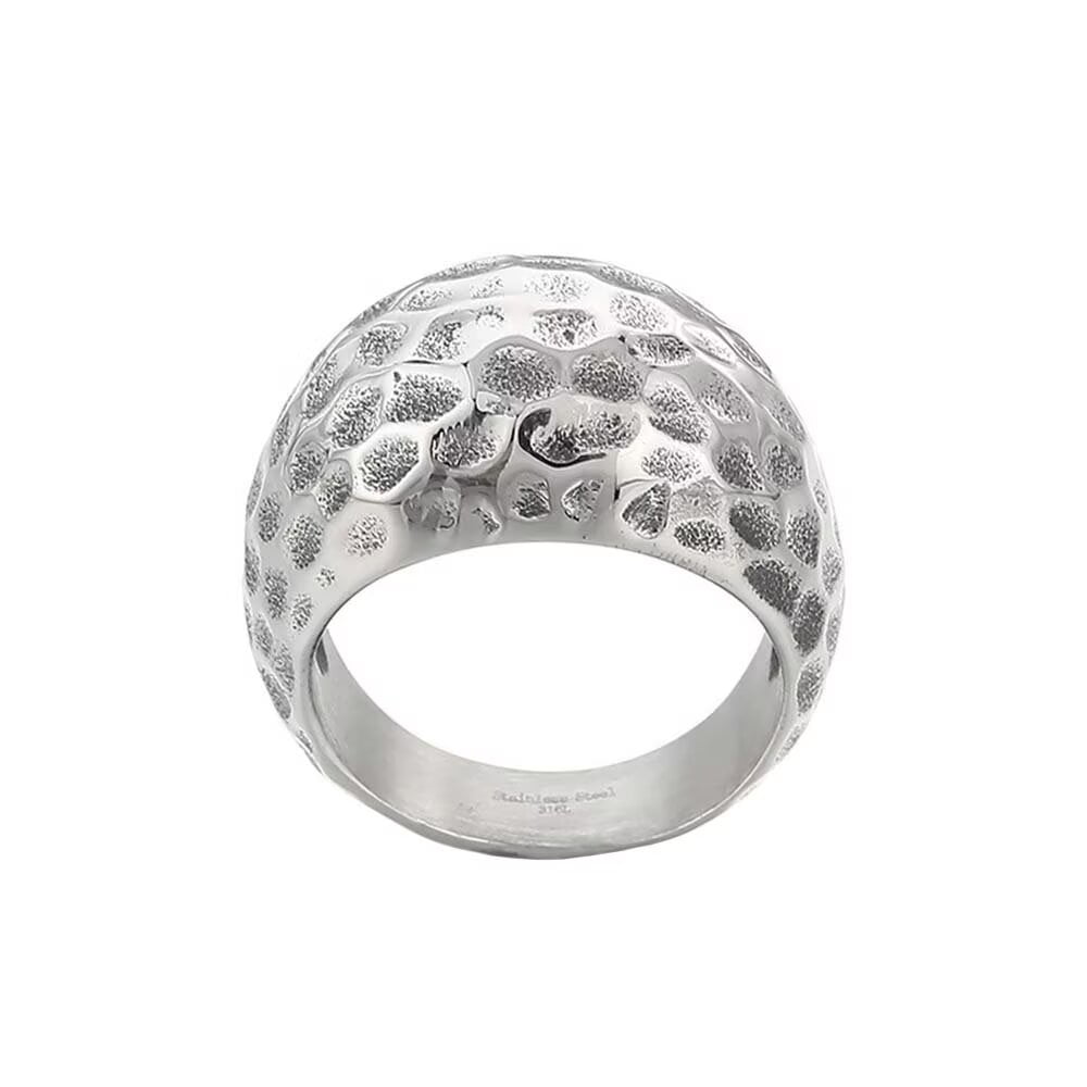 PAURO Men's Stainless Steel Globular Vintage Hammered Finish Dome Rings ...