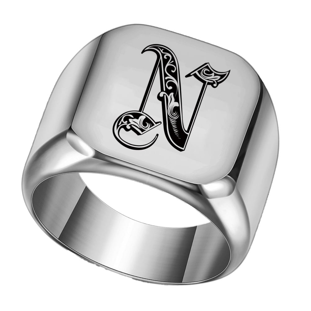 PAURO Men's Stainless Steel Initial Letter Ring Chunky 18mm Square ...