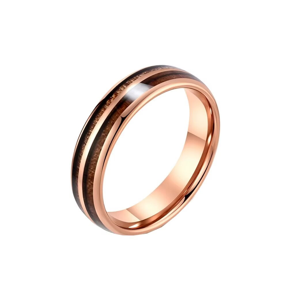 PAURO Men's Stainless Steel Parquet leather Double Grooved Wood Ring ...
