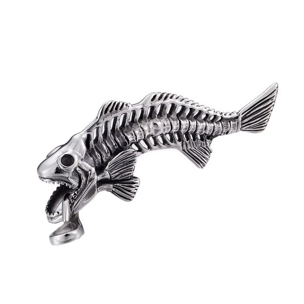 PAURO Men's Stainless Steel Retro Domineering Large Skull Fishbone ...