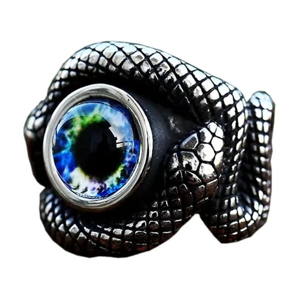 PAURO Men's Stainless Steel Retro Gothic Snake Biker Devil Evil Blue ...
