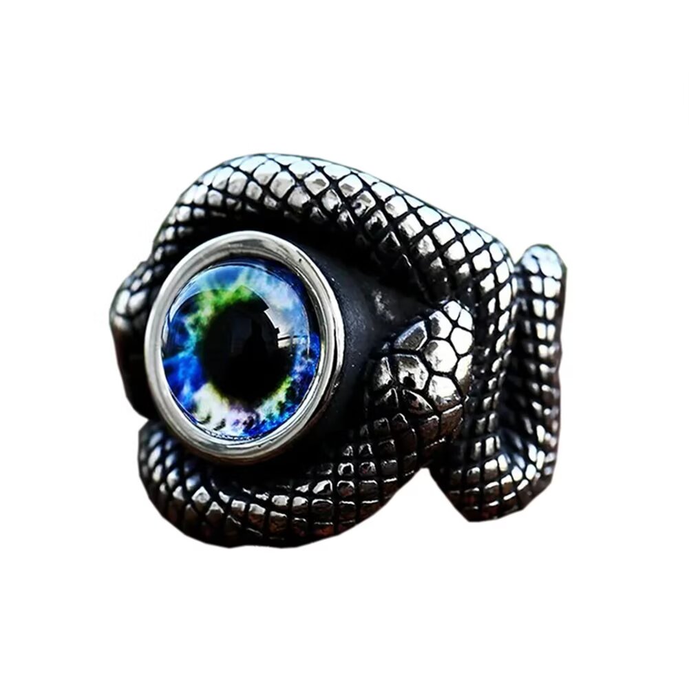 PAURO Men's Stainless Steel Retro Gothic Snake Biker Devil Evil Blue ...