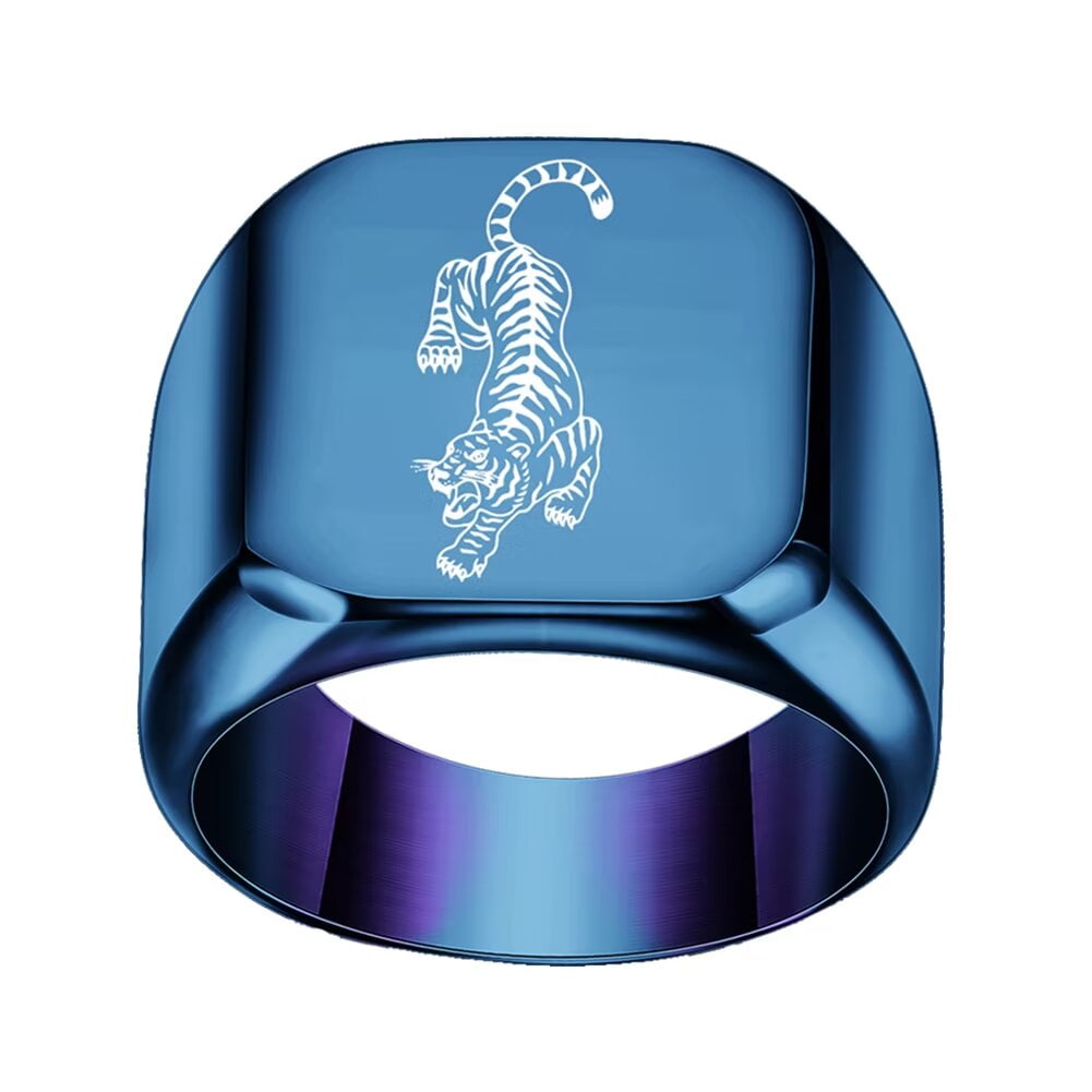 PAURO Men's Stainless Steel Rings Tiger Pattern Ring Punk Rock Biker ...