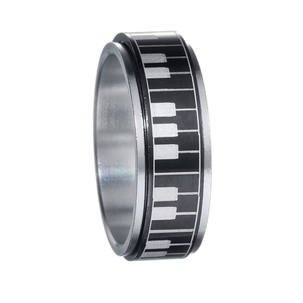 PAURO Men's Stainless Steel Rotatable Anxiety Piano Key Pattern Rings ...