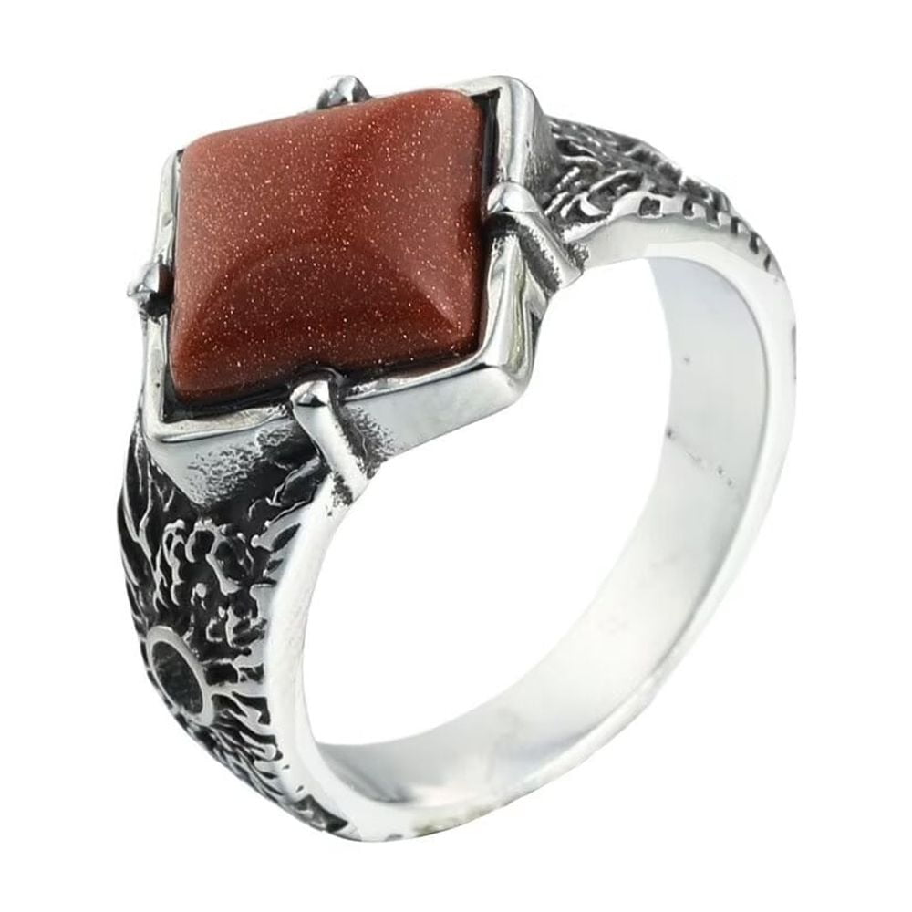 PAURO Men's Stainless Steel Vintage Gothic Punk Synthetic Turquoise ...