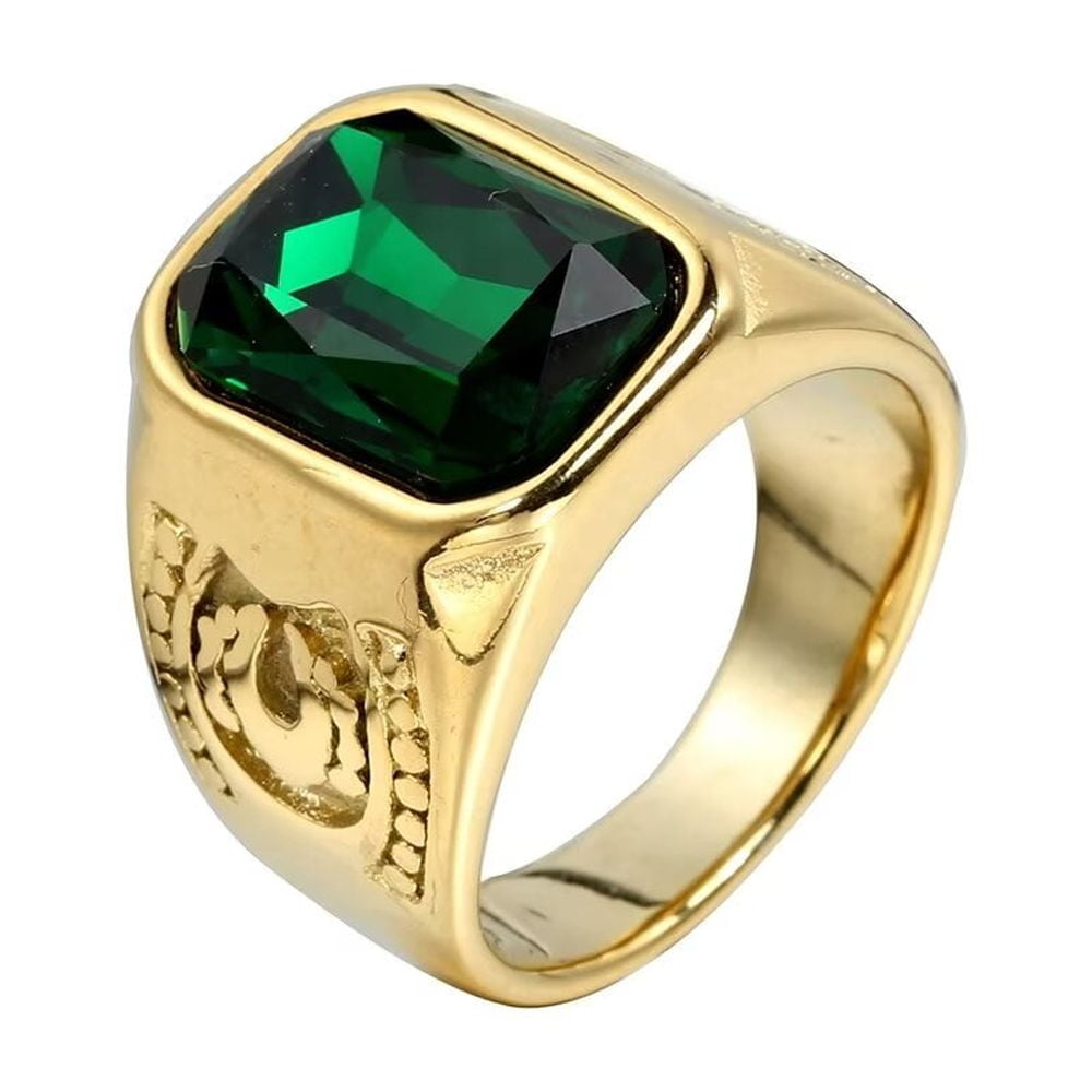 PAURO Men's Stainless Steel Vintage Pattern Square Gemstone Ring ...