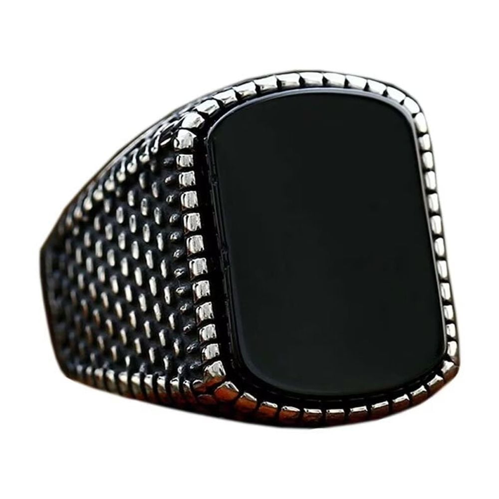PAURO Men's Stainless Steel Vintage Punk Square Stone Ring Wedding ...