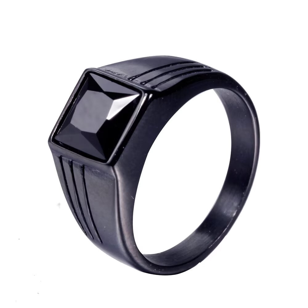 PAURO Men's Stainless Steel Vintage Square Agate Stone Signet Ring ...