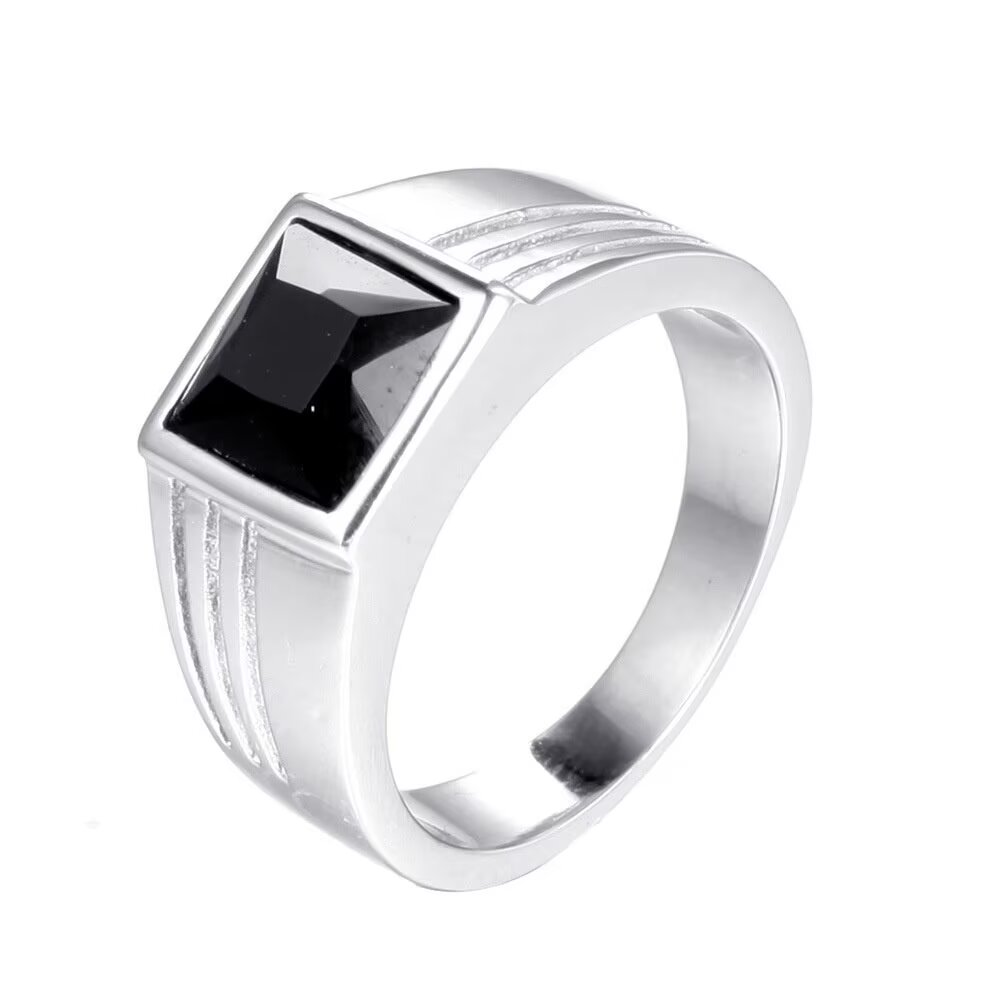 PAURO Men's Stainless Steel Vintage Square Agate Stone Signet Ring ...