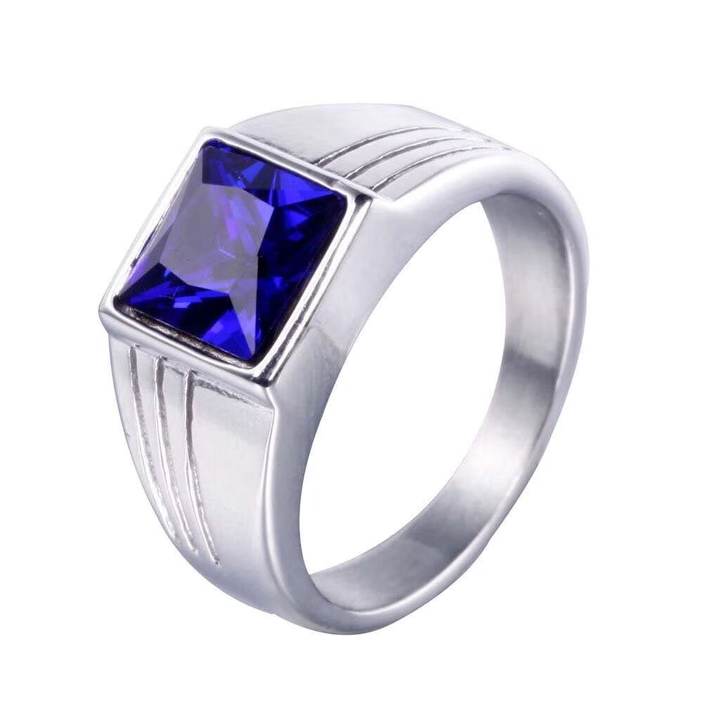 PAURO Men's Stainless Steel Vintage Square Agate Stone Signet Ring ...