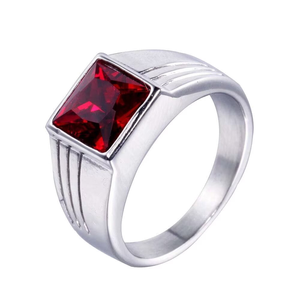 PAURO Men's Stainless Steel Vintage Square Agate Stone Signet Ring ...