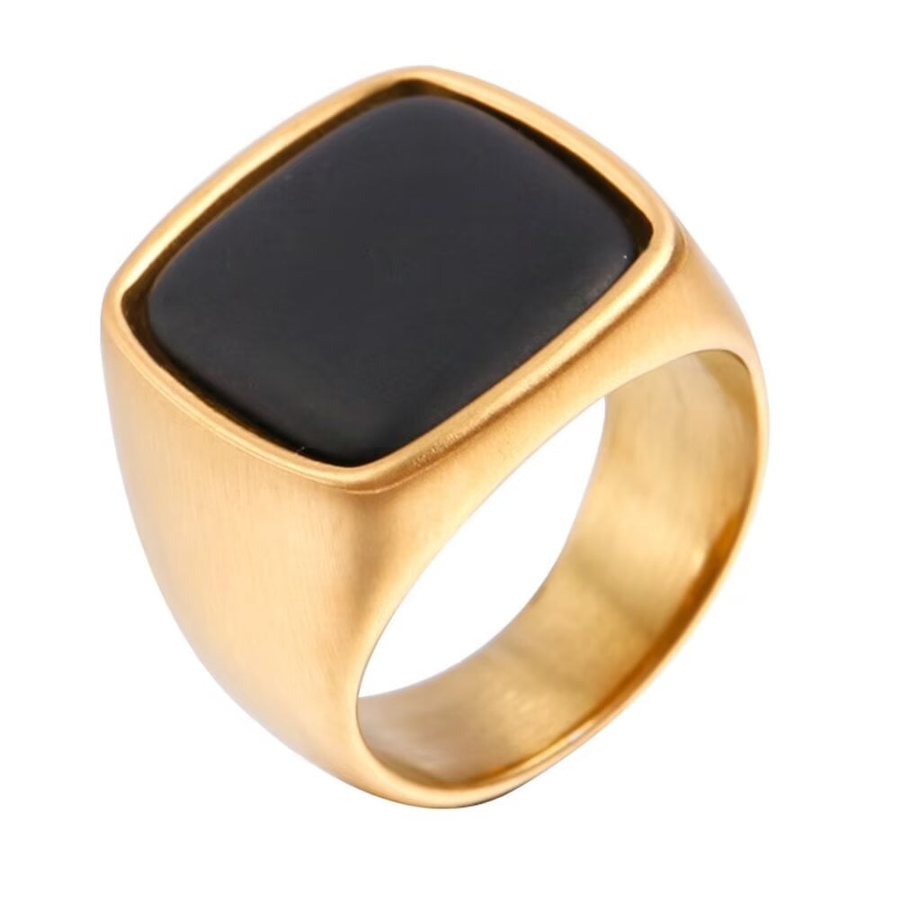 PAURO Men's Stainless Steel Vintage Square Black Onyx High Polish Band ...