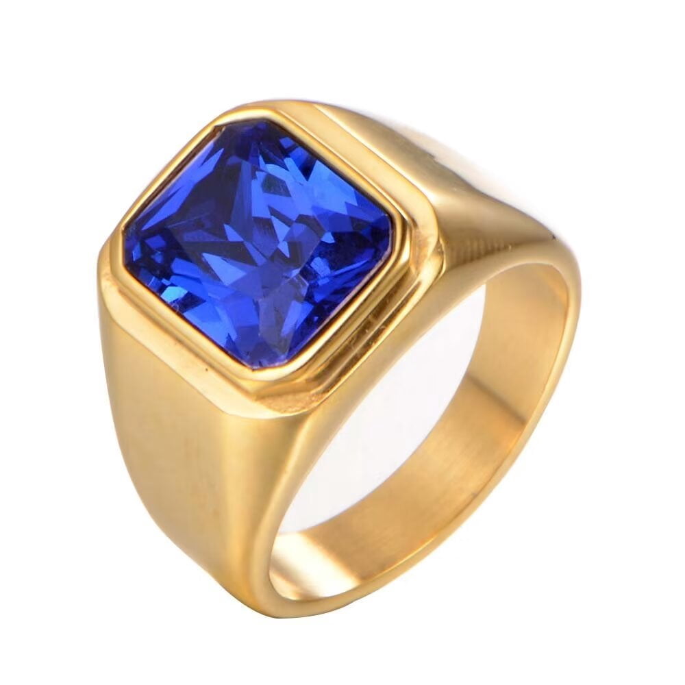 PAURO Men's Stainless Steel Vintage Square Gemstone Ring Gold Plated ...
