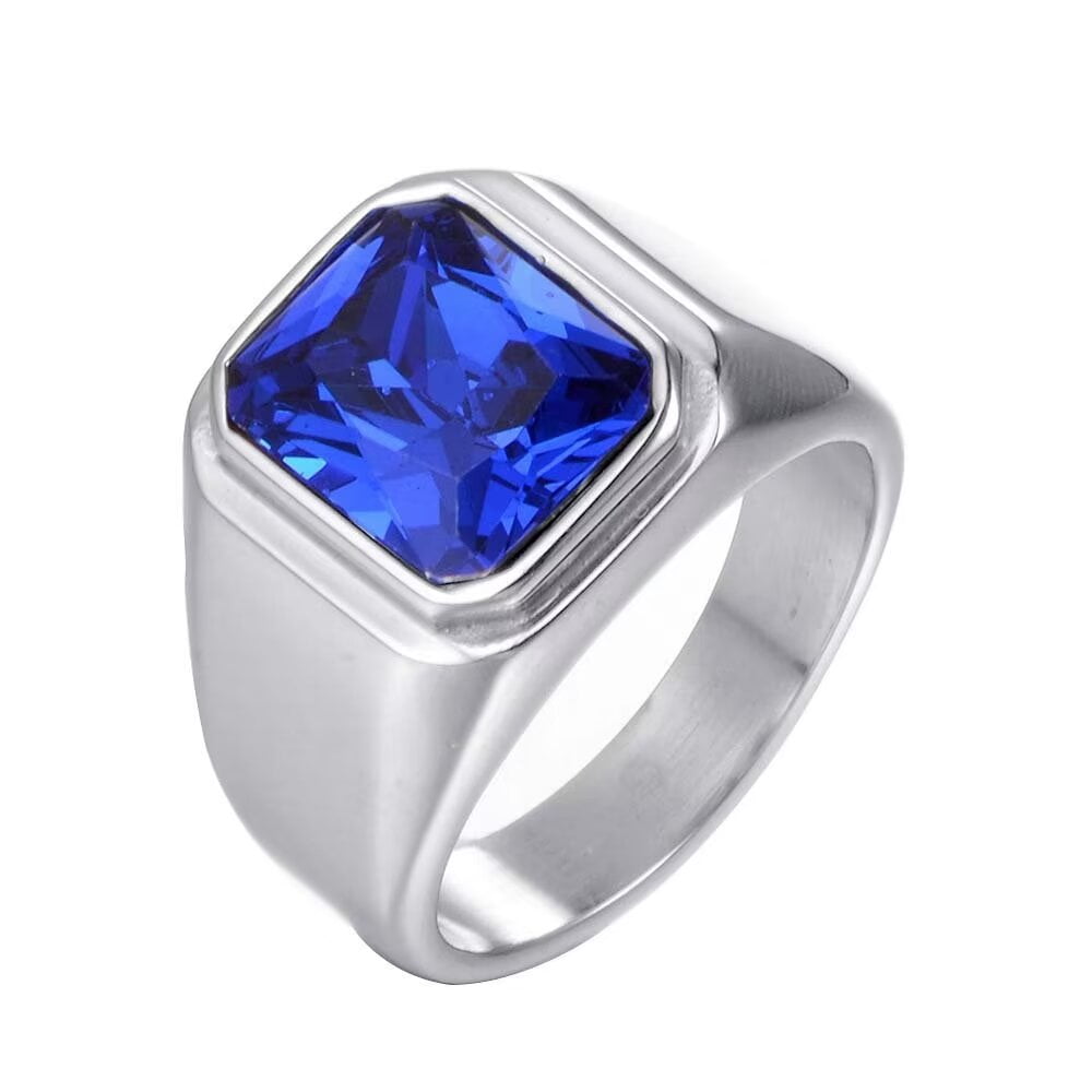 PAURO Men's Stainless Steel Vintage Square Gemstone Ring Silver Plated ...