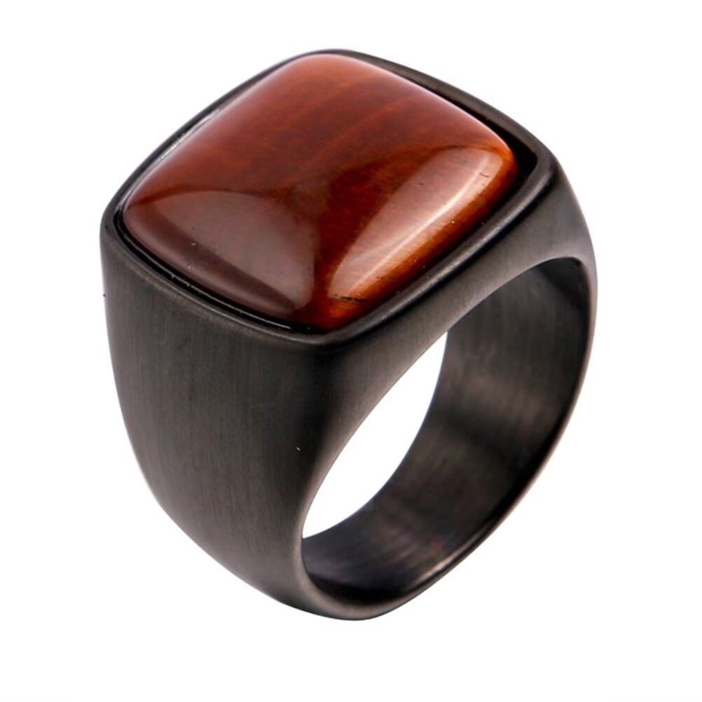 PAURO Men's Stainless Steel Vintage Square Red Onyx High Polish Band ...