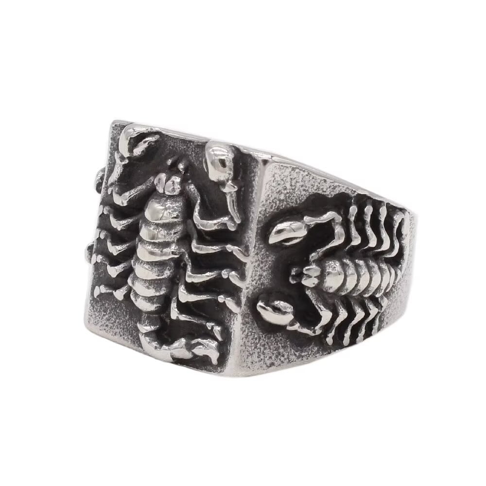 PAURO Men's Stainless Steel Vintage Square Scorpion Signet Rings Punk ...
