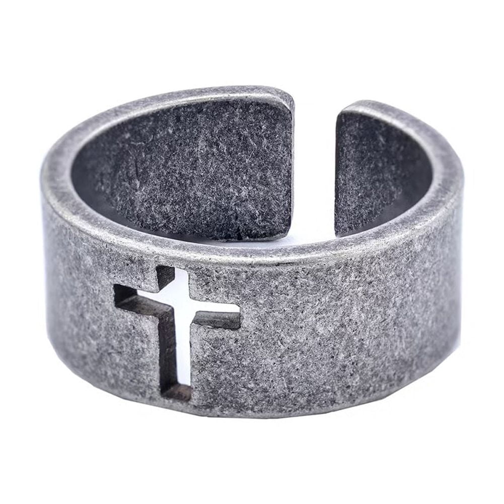 PAURO Men's Vintage Stainless Steel Ring Faith Hope Cross Ring Open ...