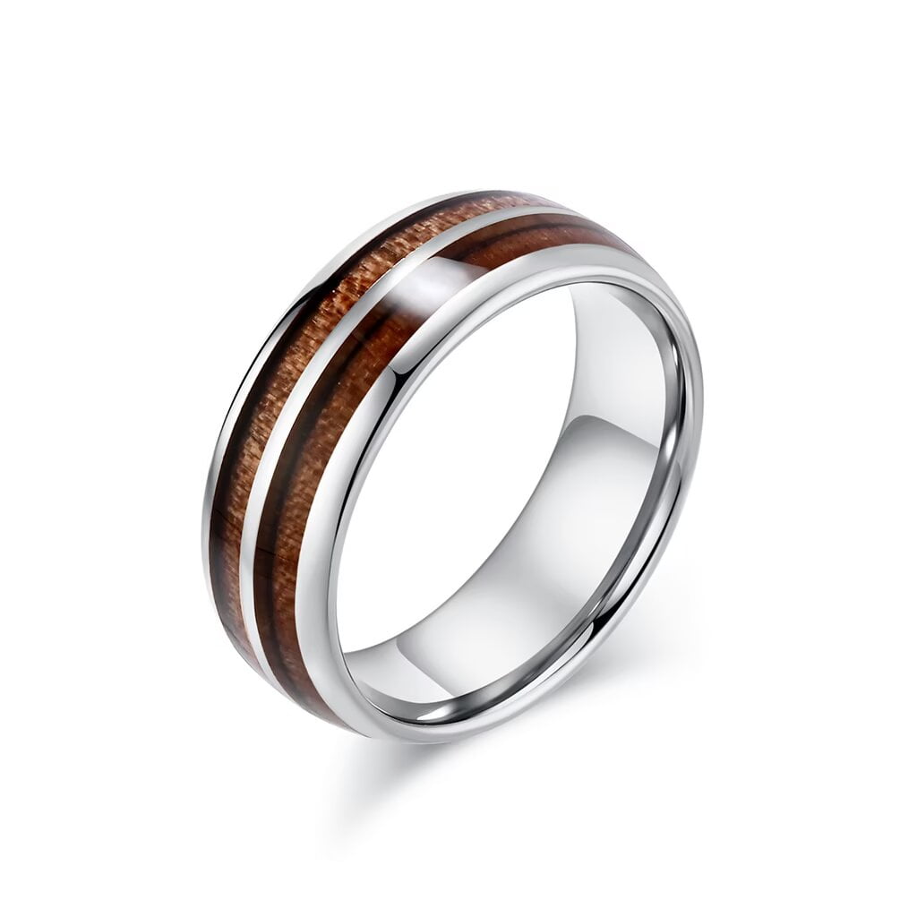 PAURO Men's tungsten steel Double-groove wood grain detail ring 8mm ...