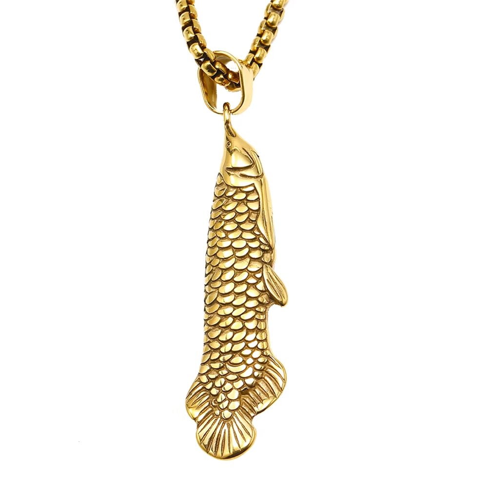 PAURO Mens Women Stainless Steel Lucky Koi Fish Goldfish Pendant ...