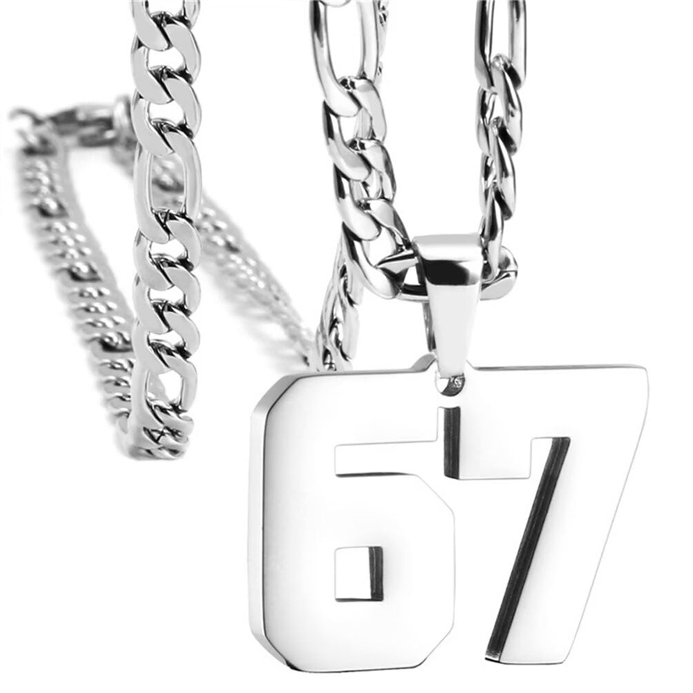PAURO Number 67 Necklace for Men Women Black Silver Rose Gold Plated ...
