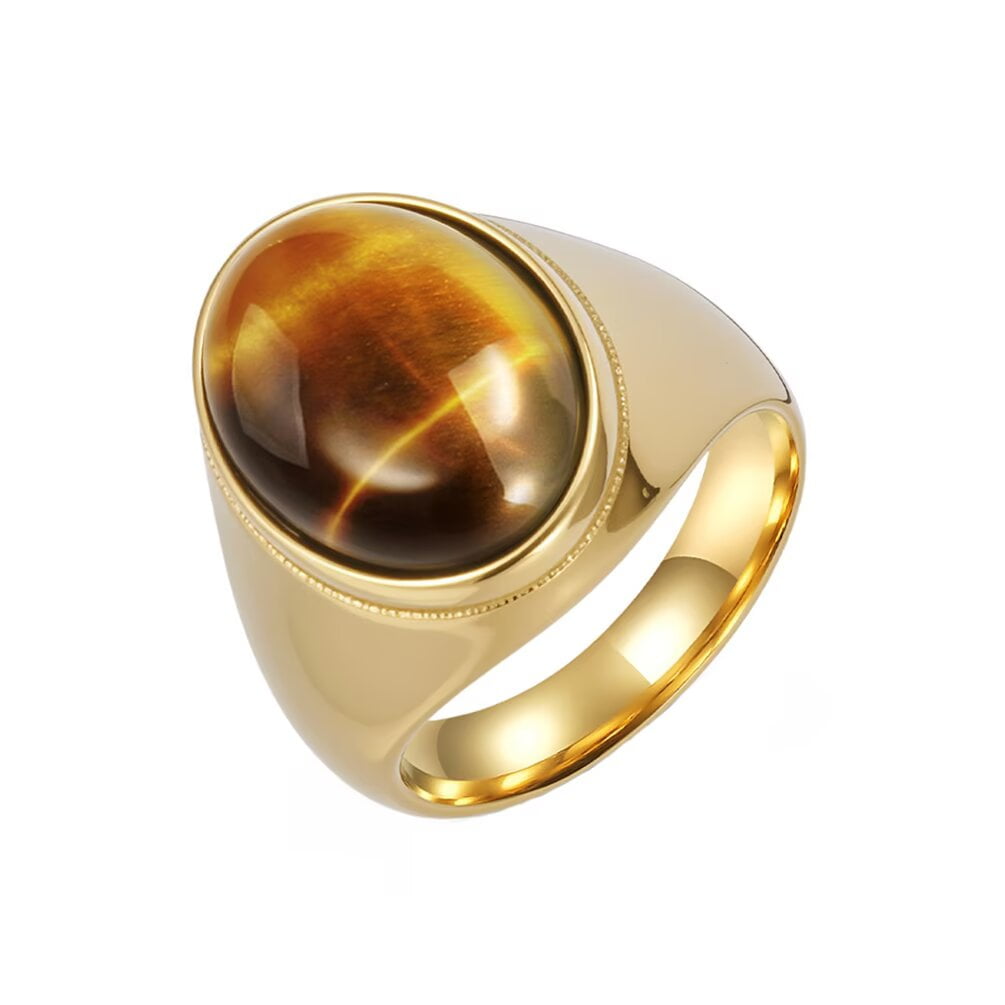 PAURO Oval Gemstone Rings for Men Gold/Silver Plated Stainless Steel ...