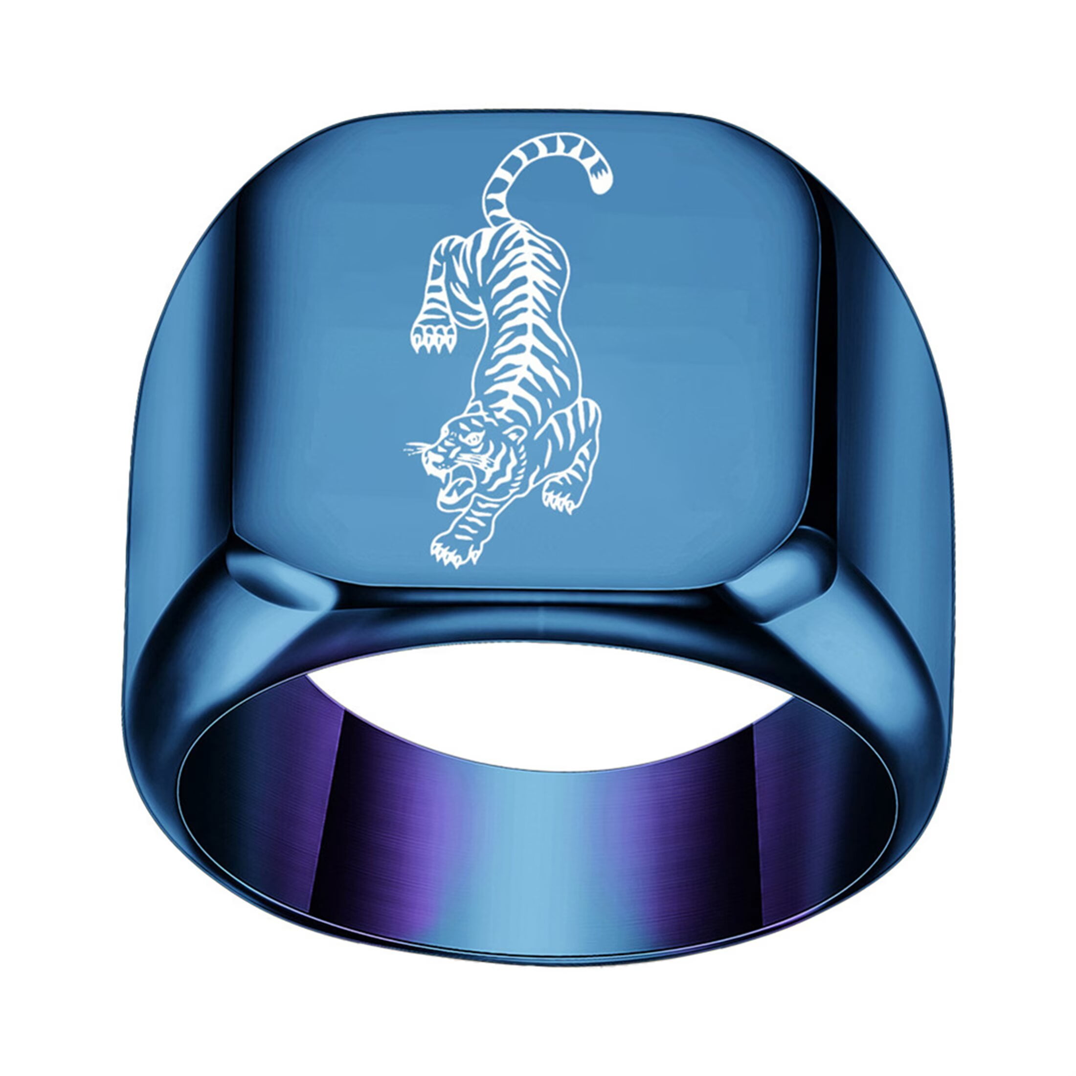 PAURO Tiger Rings for Men Band Stainless Steel Square Chunky Blue Black ...