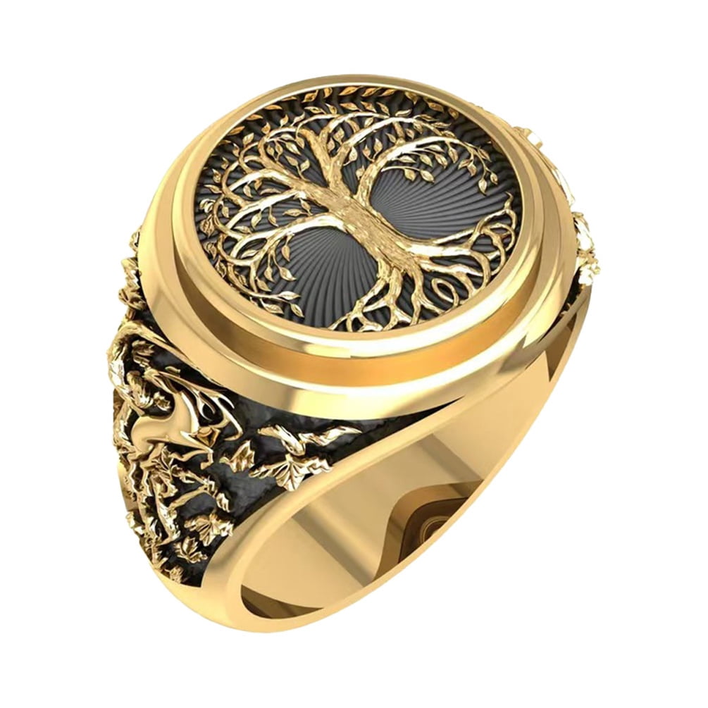 PAURO Tree of Life Rings for Men Black Silver Gold Plated Stainless ...