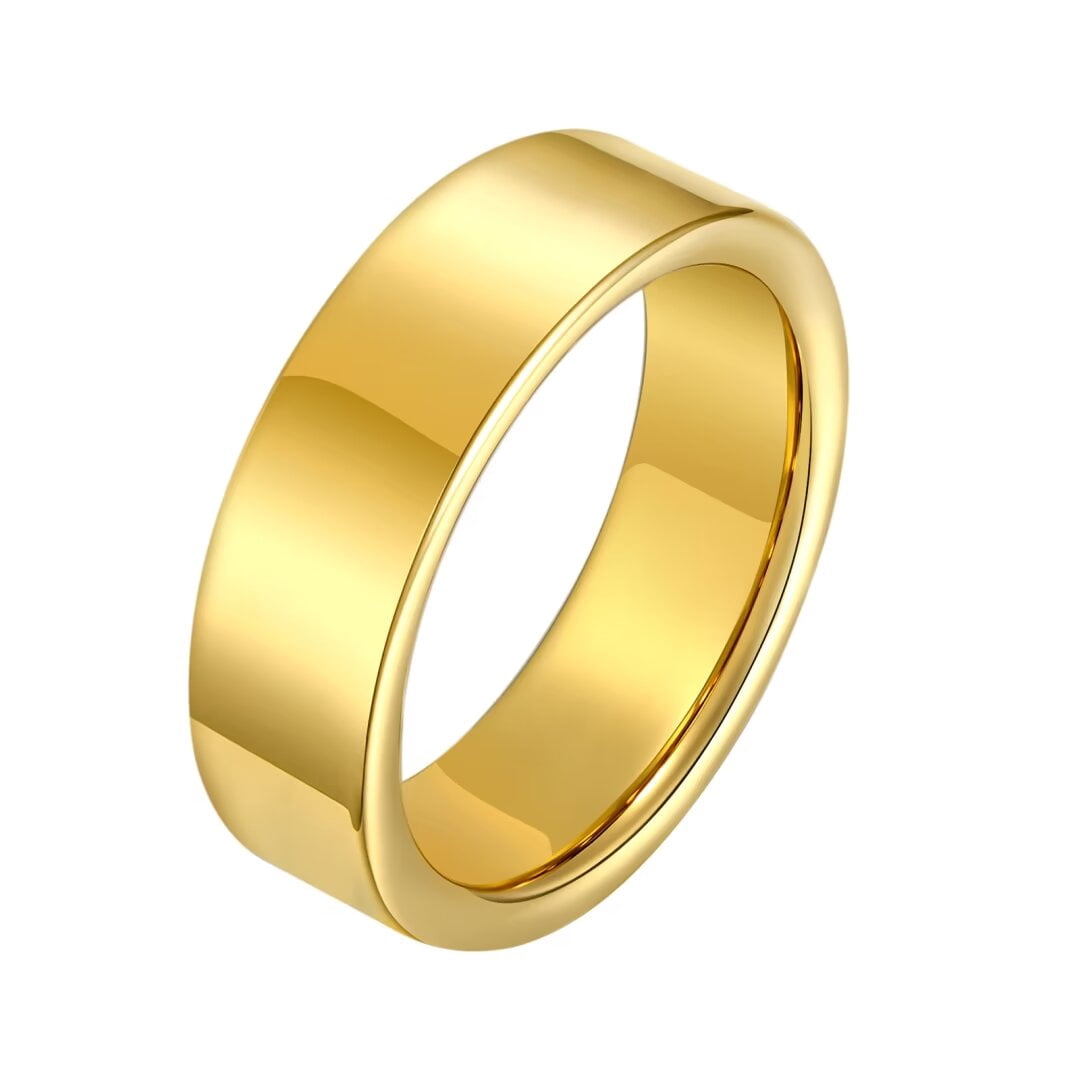 PAURO Tungsten Polished Gold Ring for Men Women Wedding Band 6mm ...