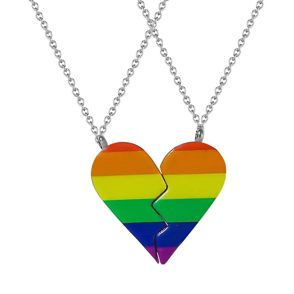 PAURO Unisex Stainless Steel Heart Rainbow Pride Lgbt Necklaces for ...