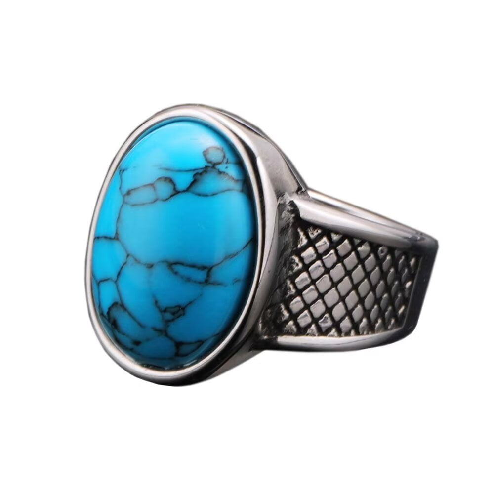 PAURO Vintage Men's Synthetic Turquoise Signet Ring Stainless Steel ...