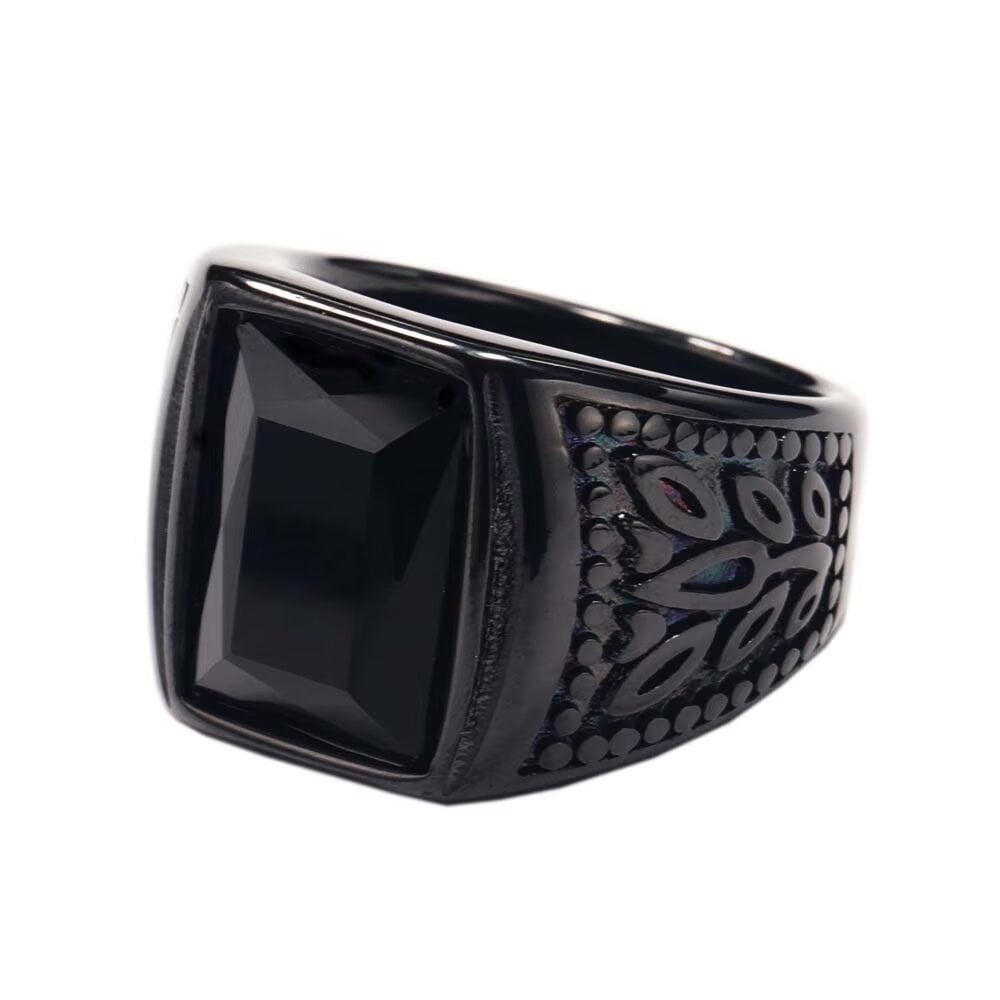 PAURO Vintage Square Agate Signet Ring Stainless Steel Simple Black ...