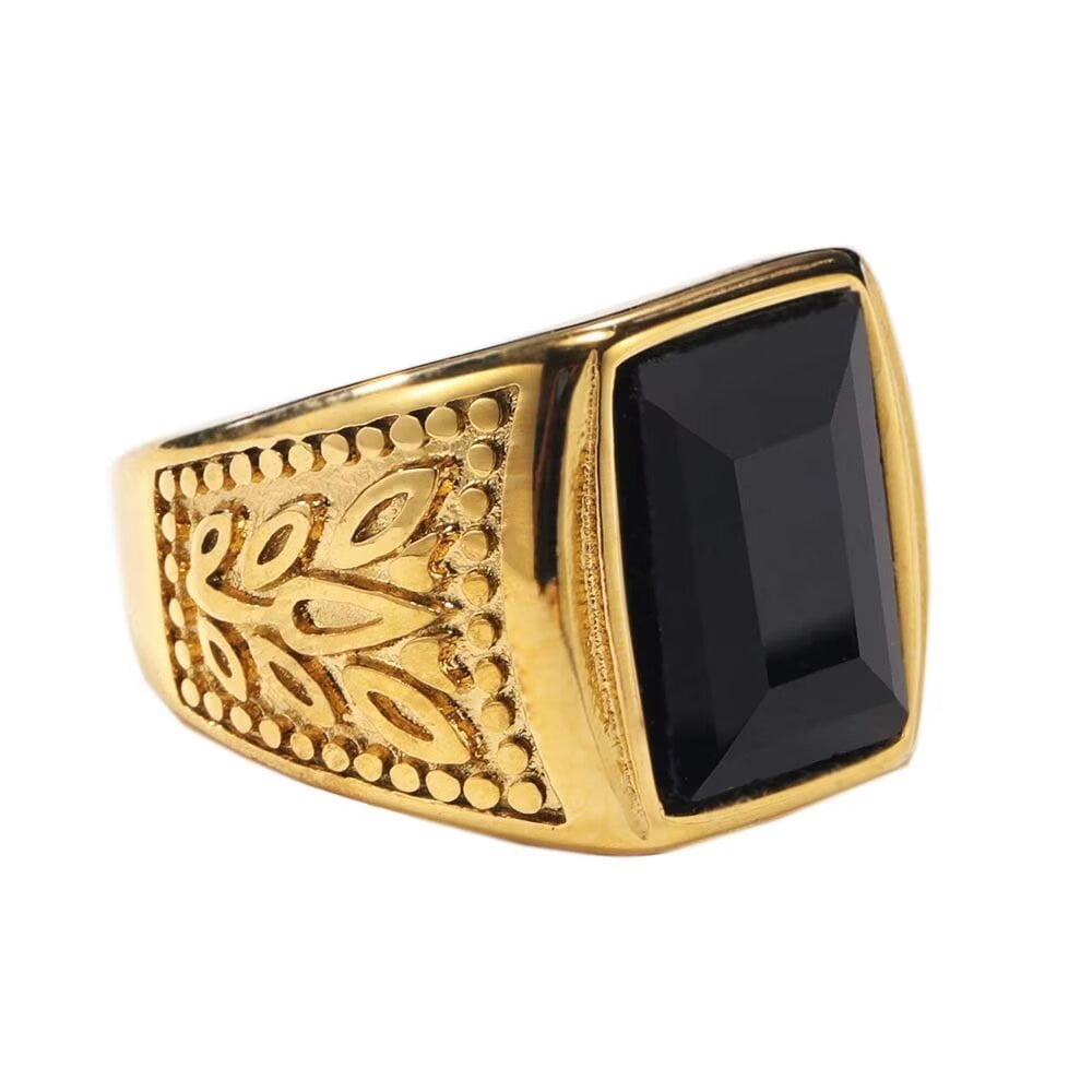 PAURO Vintage Square Agate Signet Ring Stainless Steel Simple Black ...