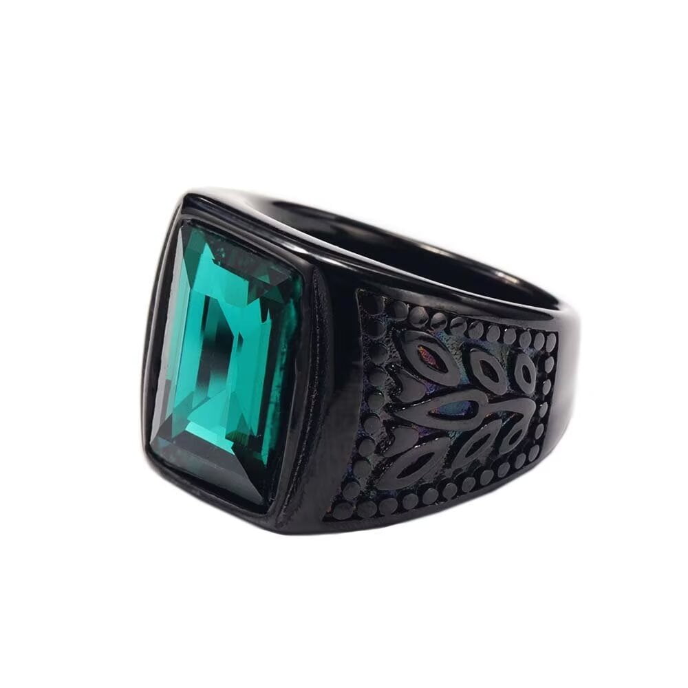 PAURO Vintage Square Agate Signet Ring Stainless Steel Simple Dark ...