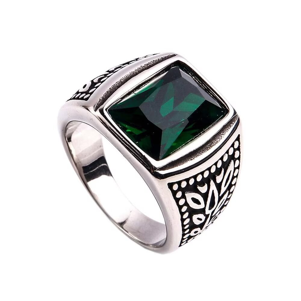 PAURO Vintage Square Agate Signet Ring Stainless Steel Simple Dark ...
