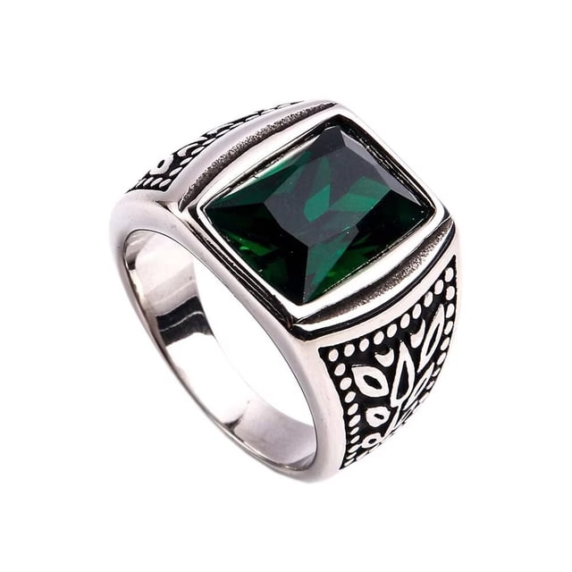 PAURO Vintage Square Agate Signet Ring Stainless Steel Simple Dark ...