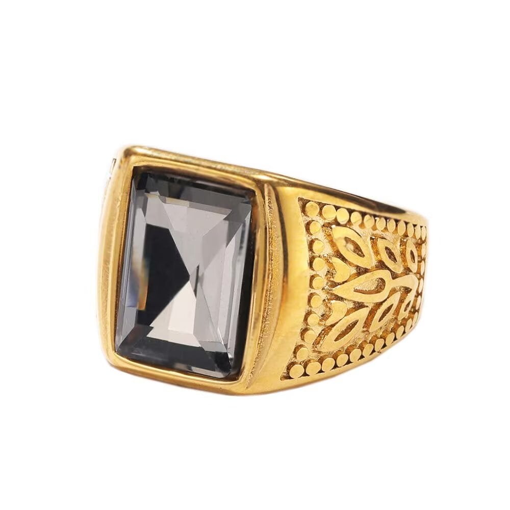 PAURO Vintage Square Agate Signet Ring Stainless Steel Simple Light ...