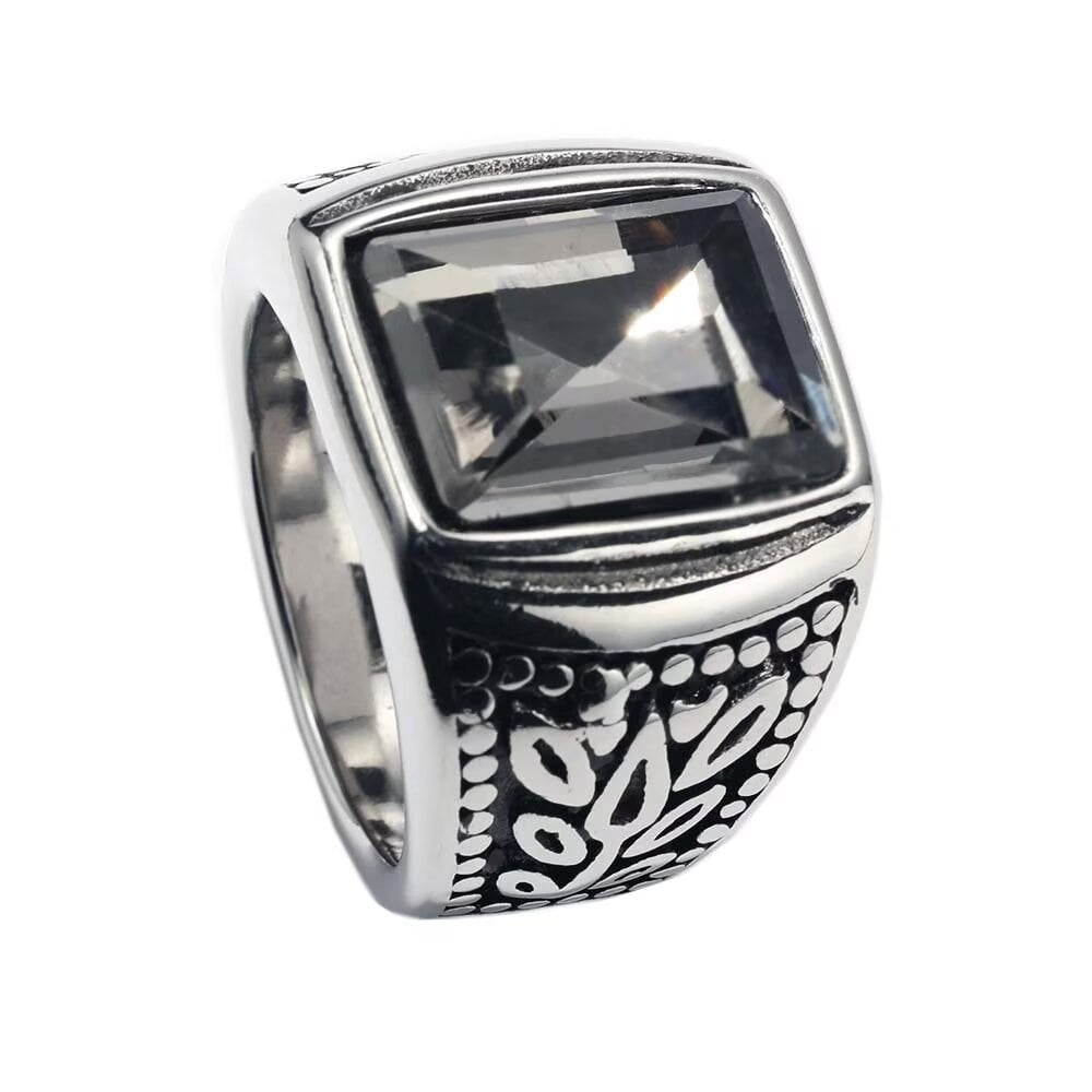 PAURO Vintage Square Agate Signet Ring Stainless Steel Simple Light ...