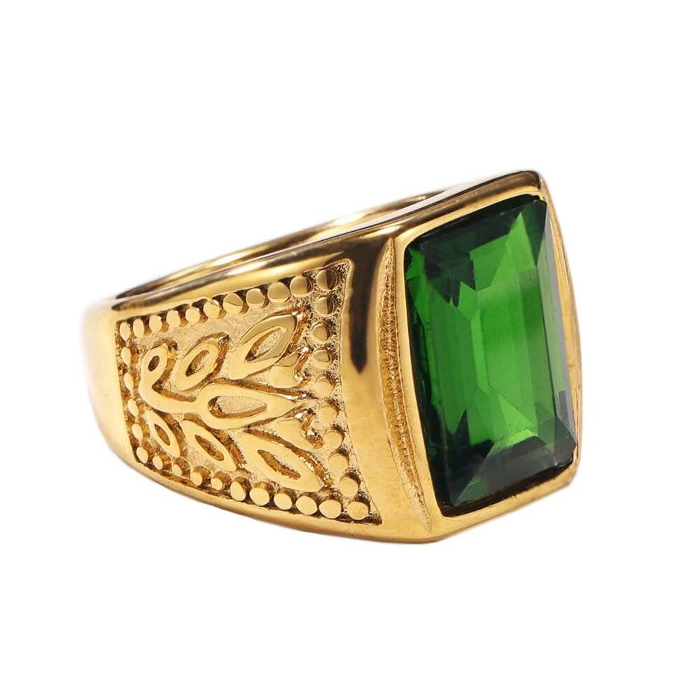 PAURO Vintage Square Agate Signet Ring Stainless Steel Simple Light ...