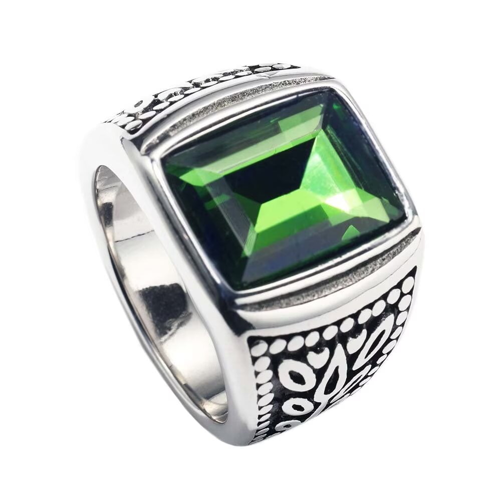 PAURO Vintage Square Agate Signet Ring Stainless Steel Simple Light ...